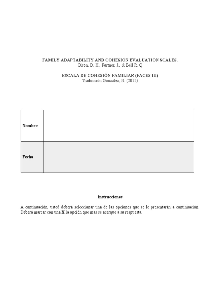 Escala de Cohesión Familiar (Faces-Iii) | PDF