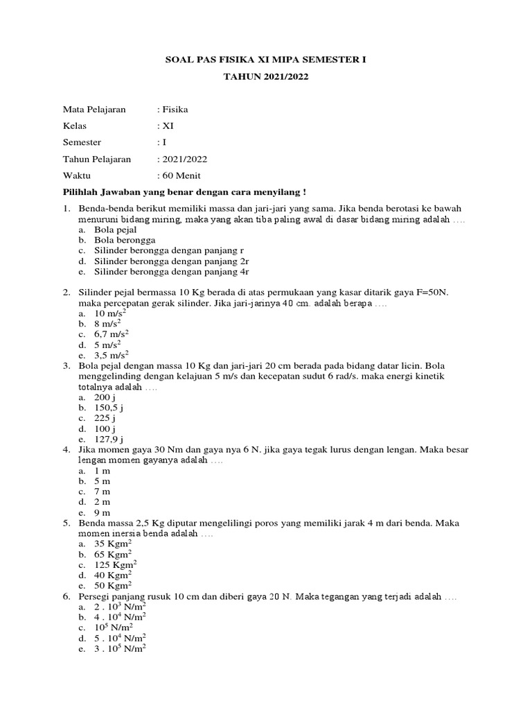 Soal Pas - Fisika - Erlin - Xi | PDF