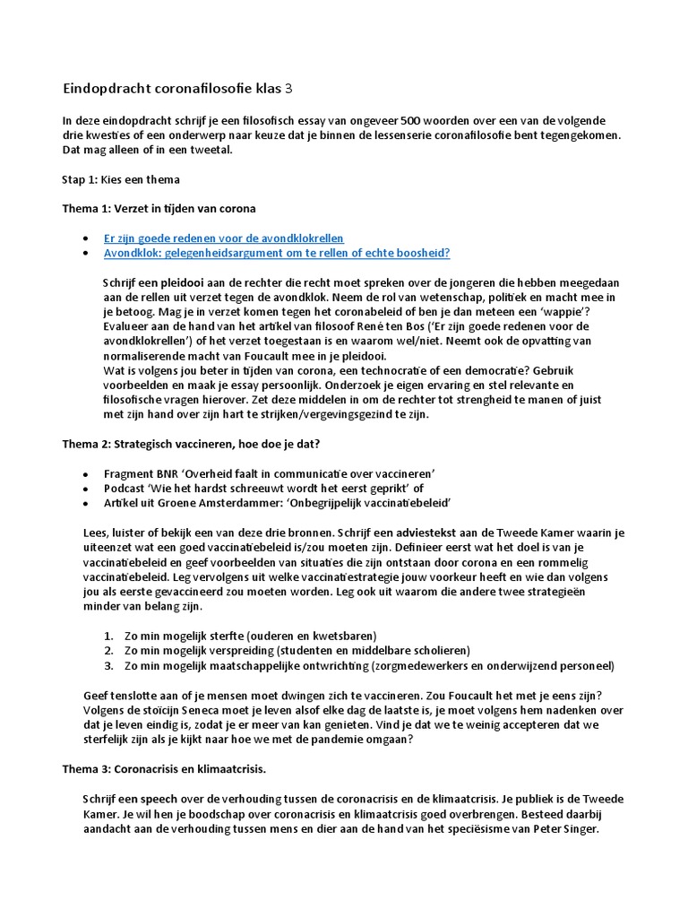 Eindopdracht Coronafilosofie | PDF