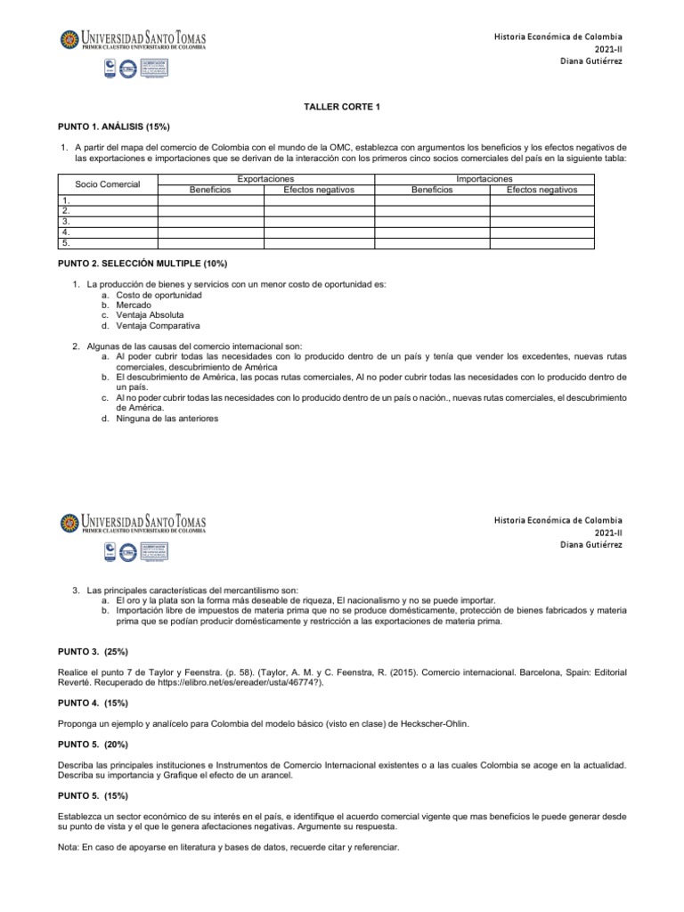 Taller Repaso Corte 1 2021-II | PDF | Comercio | El comercio internacional