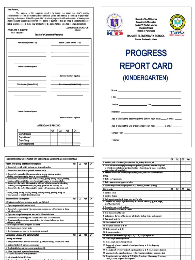 Kinder Progress Report | PDF | Cognition | Cognitive Science