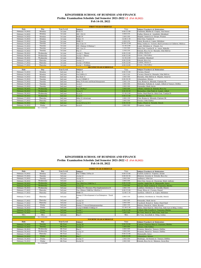 Prelim Exam Schedule Feb 2022 | PDF