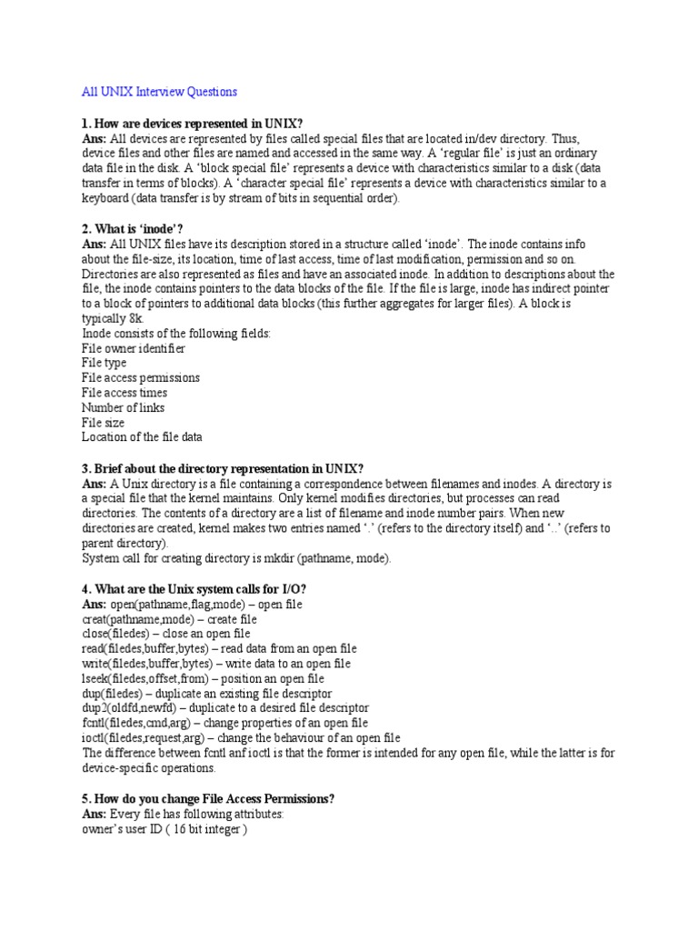 All Unix Interview Questions Pdf Process Computing Computer File