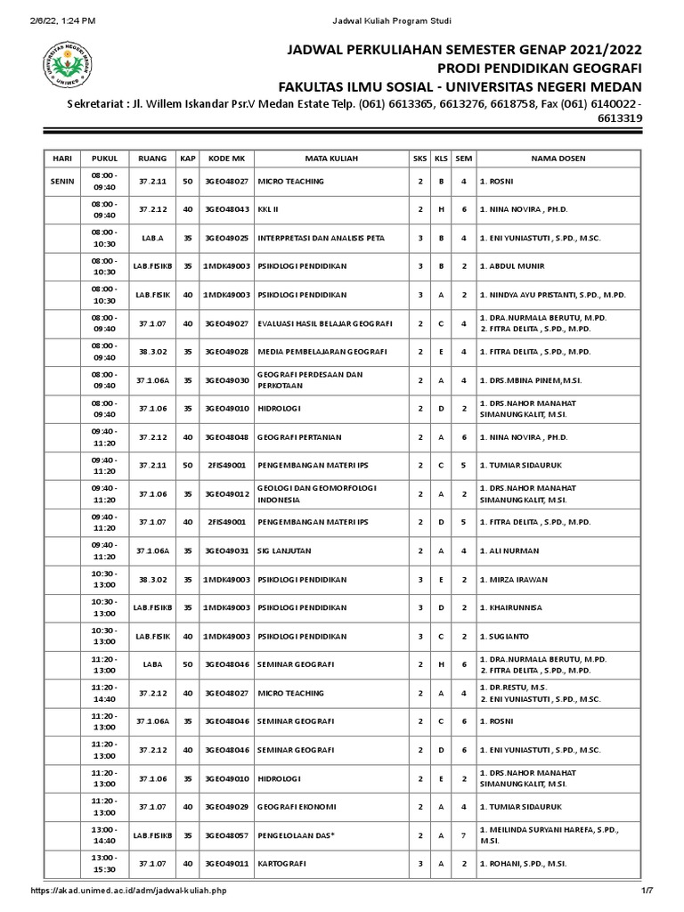 Jadwal Genap 21 22 | PDF