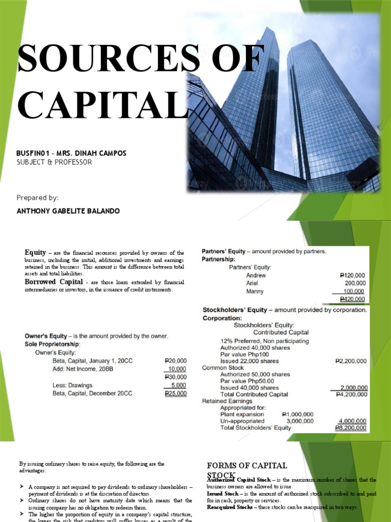 Sources of Capital: An Analysis of Equity, Debt Financing, and External ...