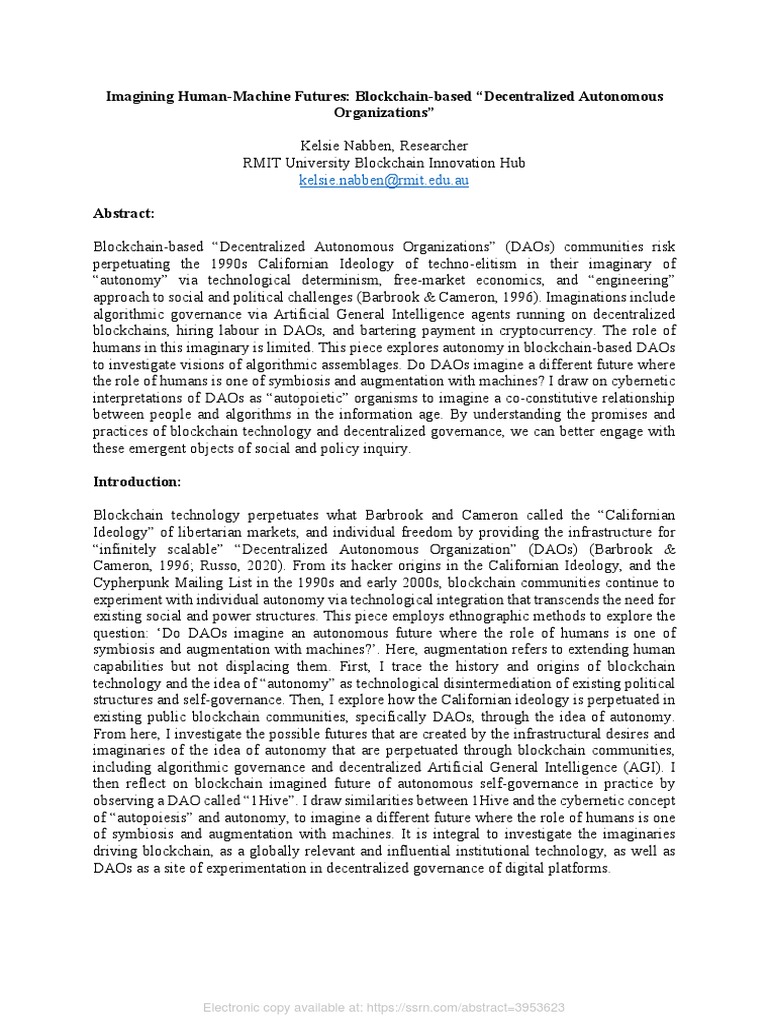 Blockchain-Based "Decentralized Autonomous Organizations" | PDF | Autonomy | Decentralization