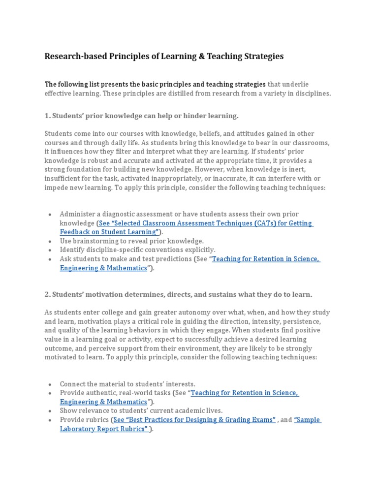 Research-Based Principles of Learning and Teaching Strategies | PDF ...