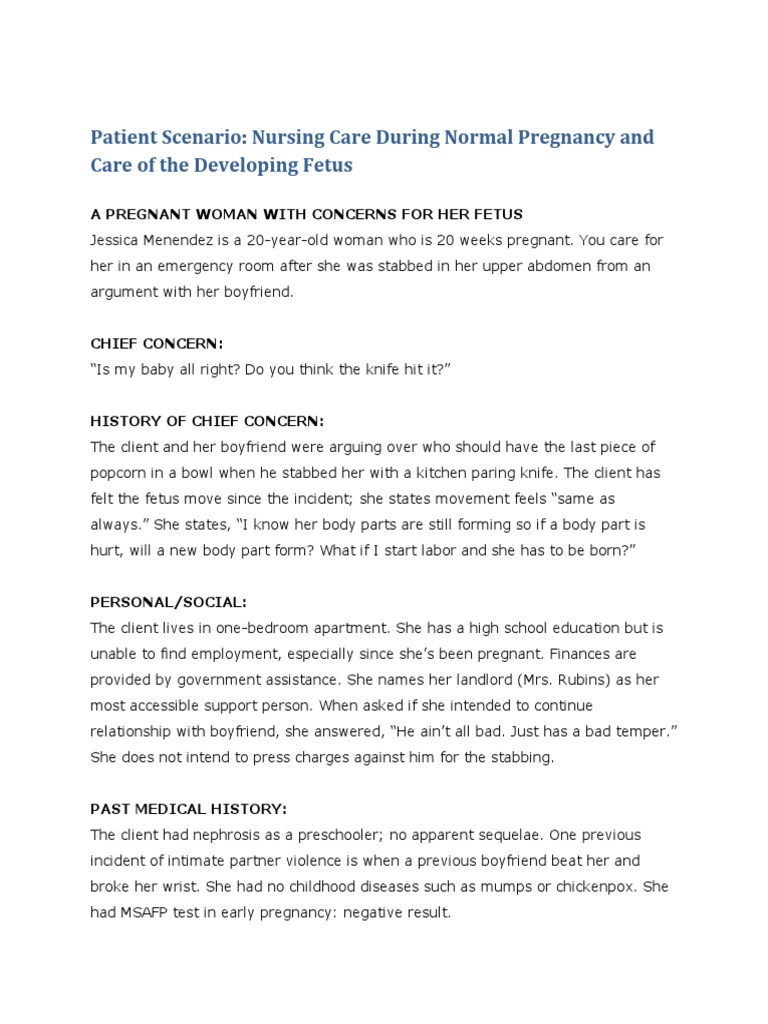 Patient Scenario: Nursing Care During Normal Pregnancy and Care of The ...