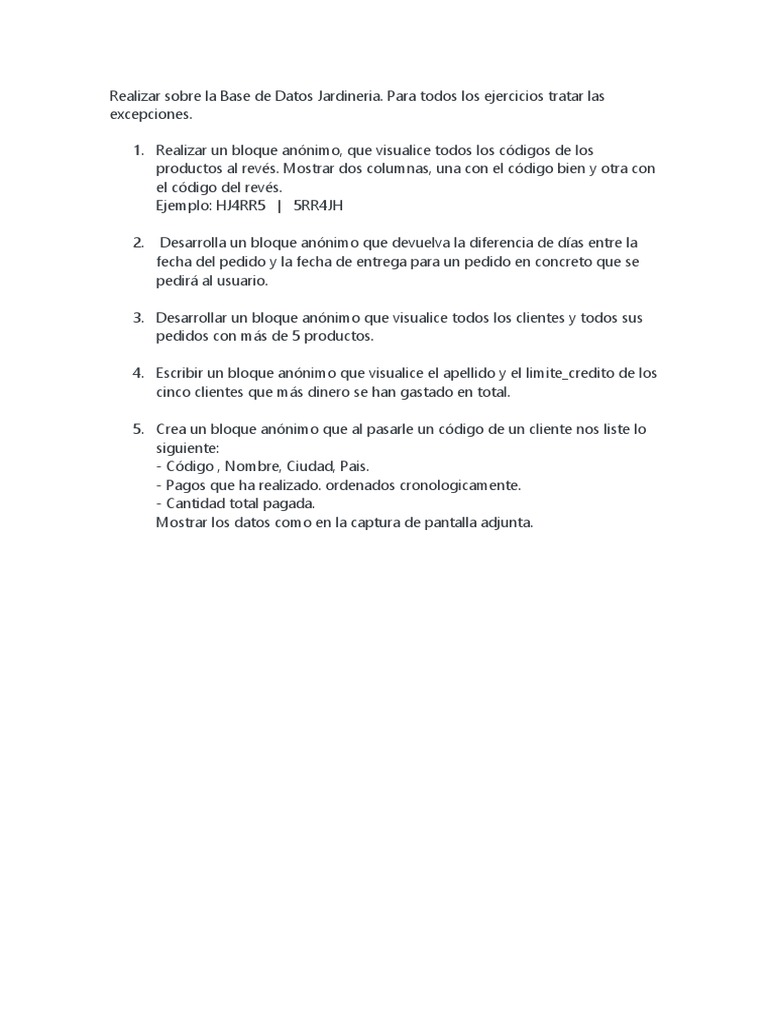 Ejercicios BBDD Jardineria | PDF | Finanzas y dinero