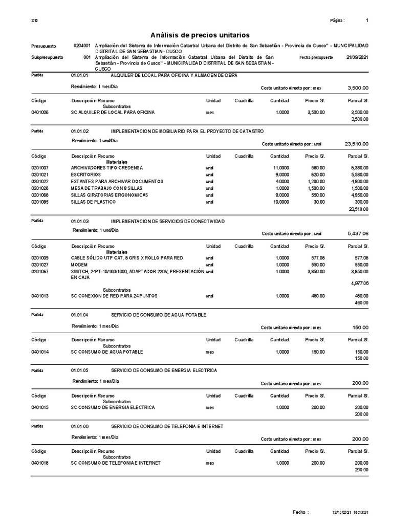 APU + Rendimiento | PDF | Presupuesto