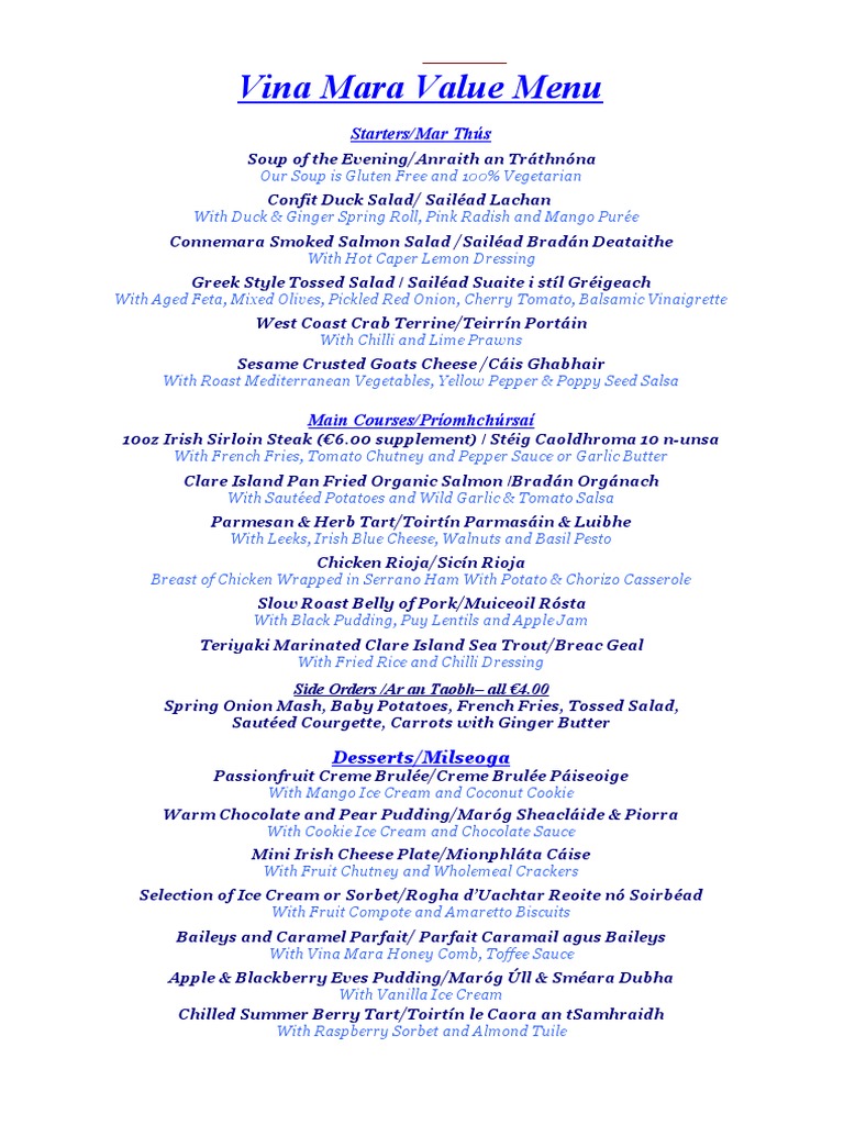 Vina Mara Value Menu Highlights | PDF | Salad | Foods