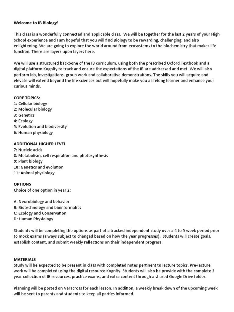 IB Biology Course Overview and Resources | PDF | Biology | Life