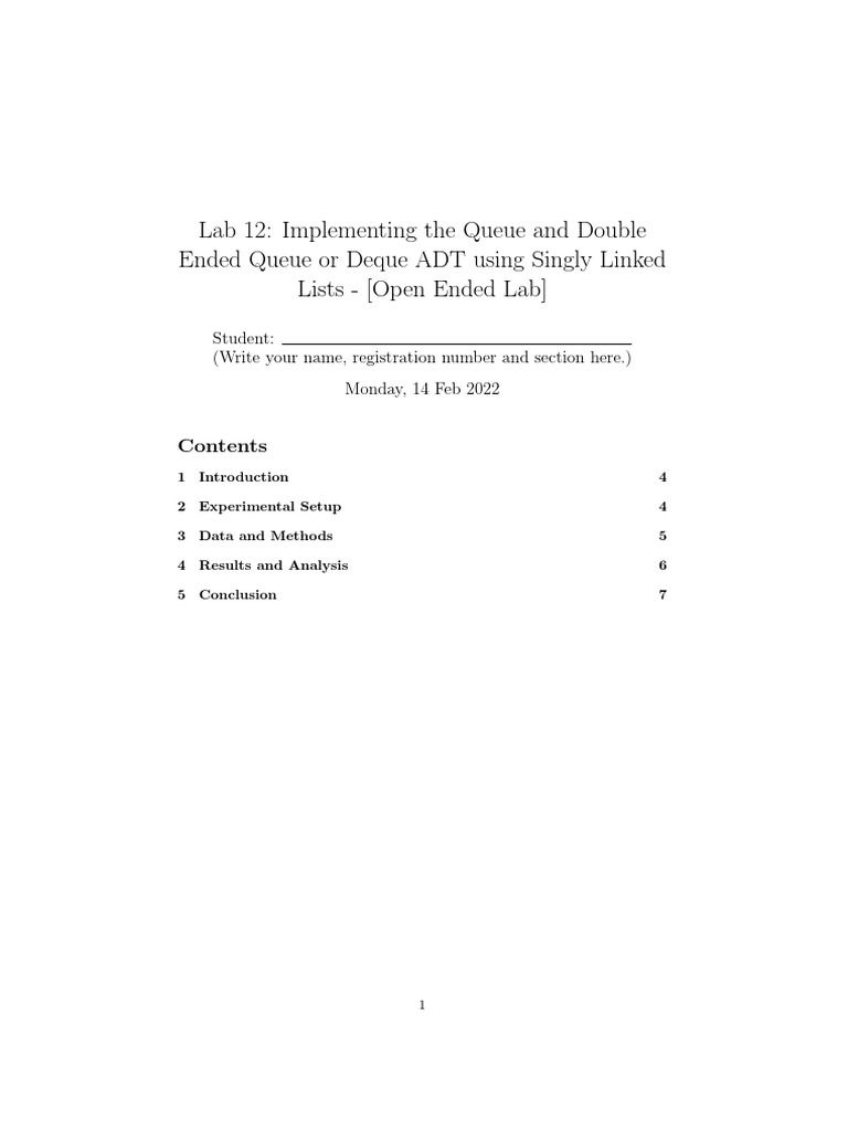 Lab 12: Implementing The Queue and Double Ended Queue or Deque ADT Using Singly Linked Lists ...