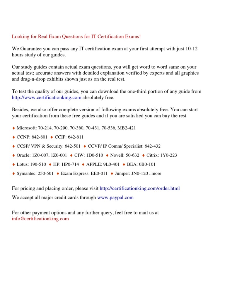 Looking For Real Exam Questions For IT Certification Exams! | PDF ... Looking For Real Exam Questions For IT Certification Exams! | PDF ...