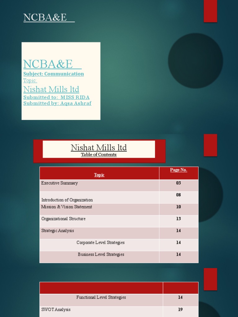 Nishat Mills LTD Report | PDF | Textiles | Capital Structure