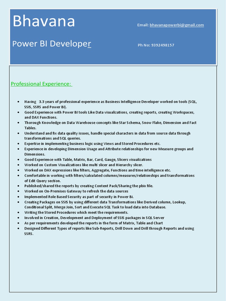 Bhavana-3 - 3yrs-Power BI-Bangalore | PDF | Microsoft Sql Server | Databases