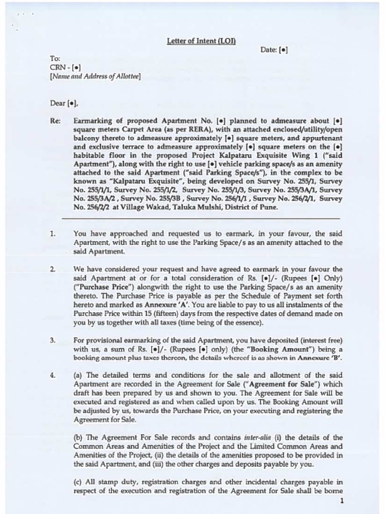 1 Proforma of The Allotment Letter and Agreement For Sale | PDF