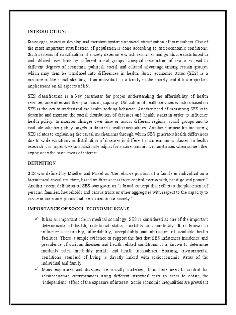Socio Economic Status Scale | Download Free PDF | Socioeconomic Status ...