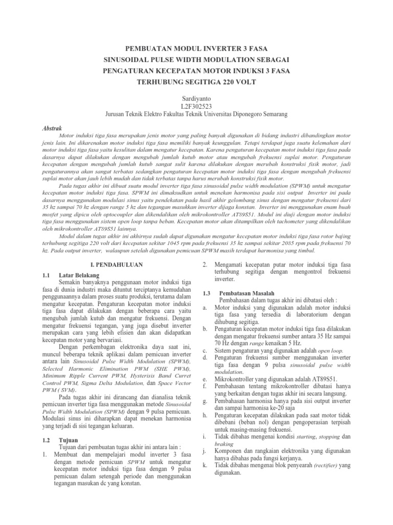 Pembuatan Modul Inverter 3 Fasa Sinusoidal Pulse Width Modulation Sebagai Pengaturan Kecepatan