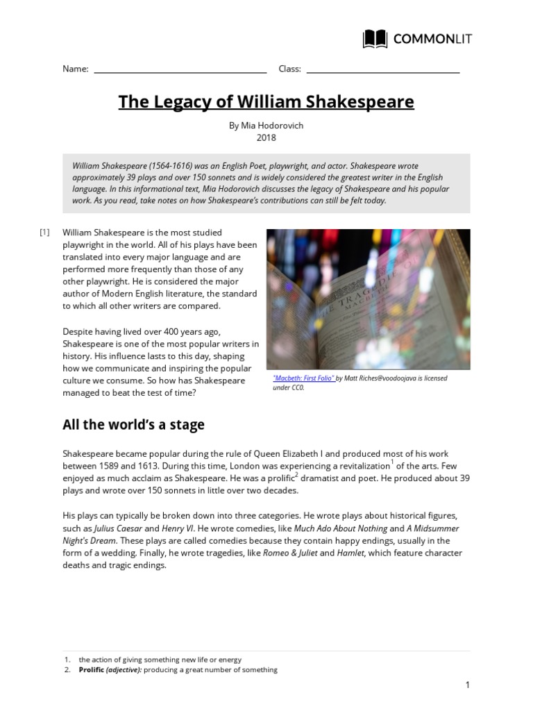 The Legacy of William Shakespeare | PDF | William Shakespeare | Sonnets