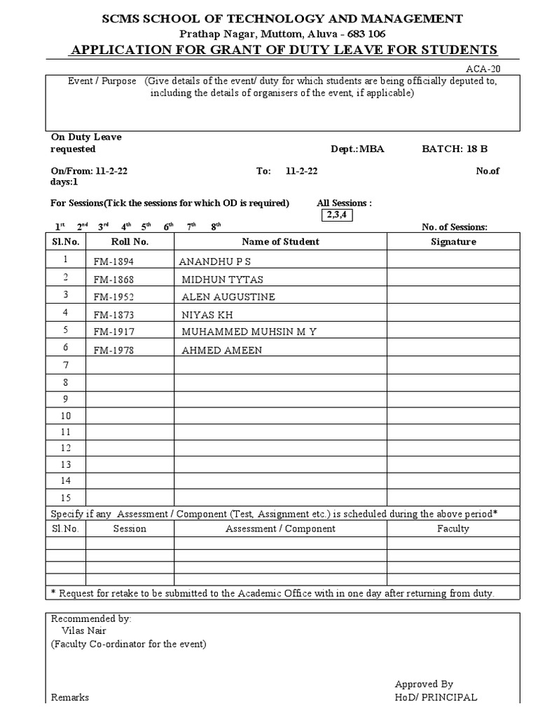 Od Form Students-New | PDF