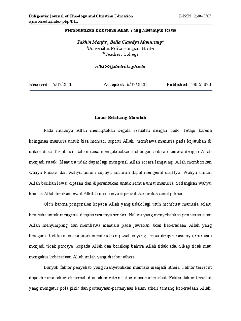 Eksistensi Allah (17 ID1 Q) 7 - Michael, Riska, Yonathan Hae | PDF