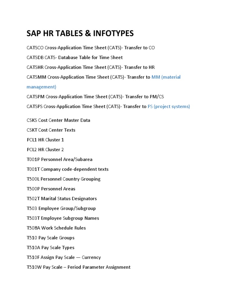 Sap HR Tables & Infotypes: MM (Material Management) | PDF | Pension ...
