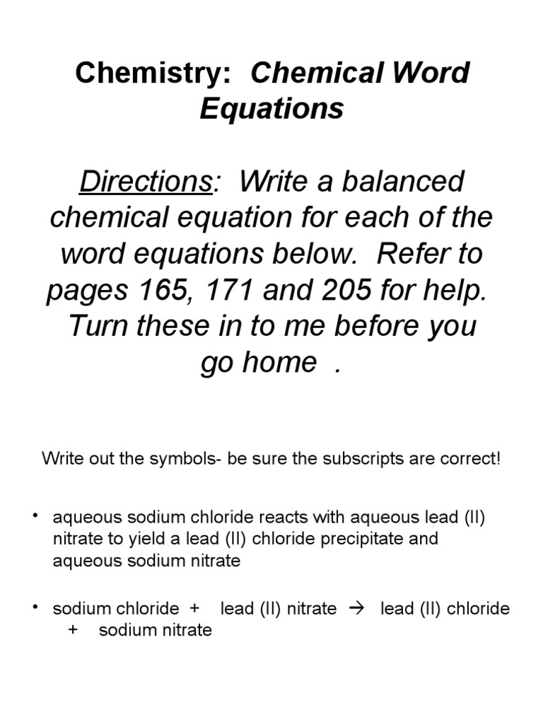 Chemistry: Chemical Word: Equations | PDF | Precipitation (Chemistry ...
