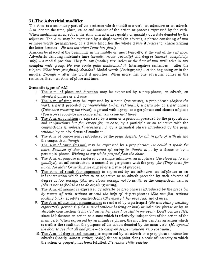 31.the Adverbial Modifier: Semantic Types of AM | PDF | Adverb | Adjective