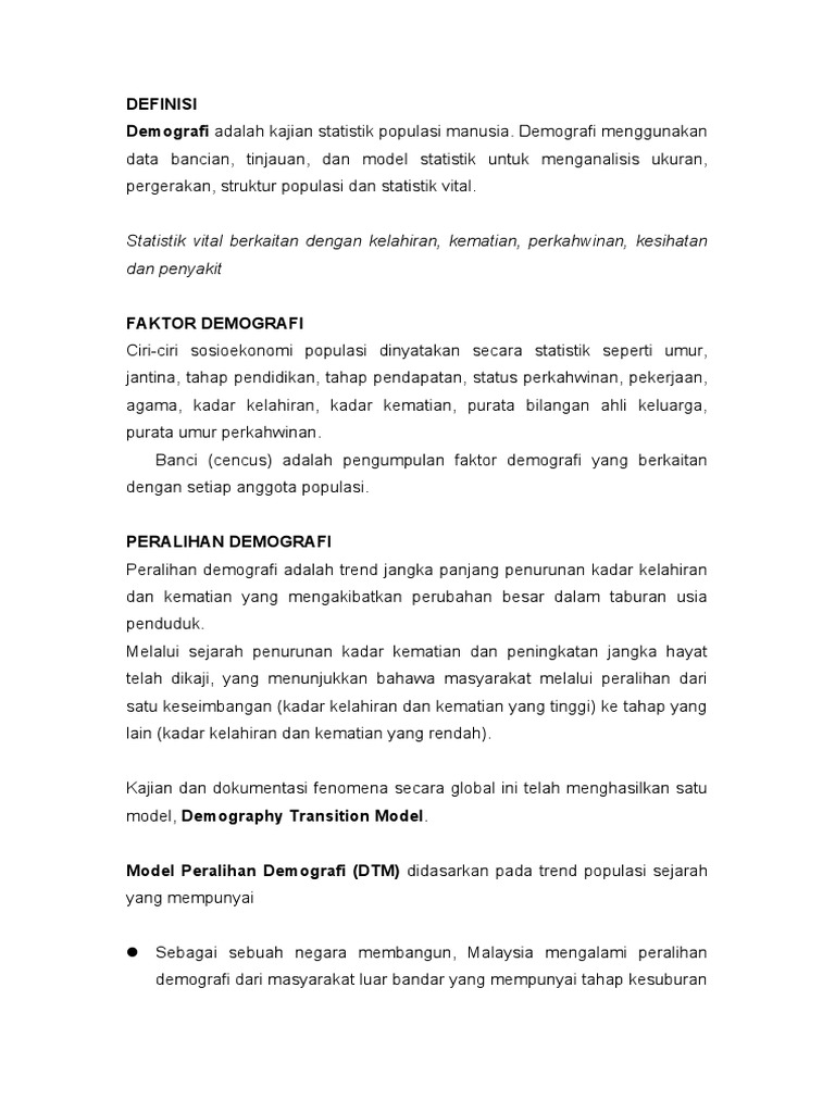 Definisi dan Model Peralihan Demografi | PDF
