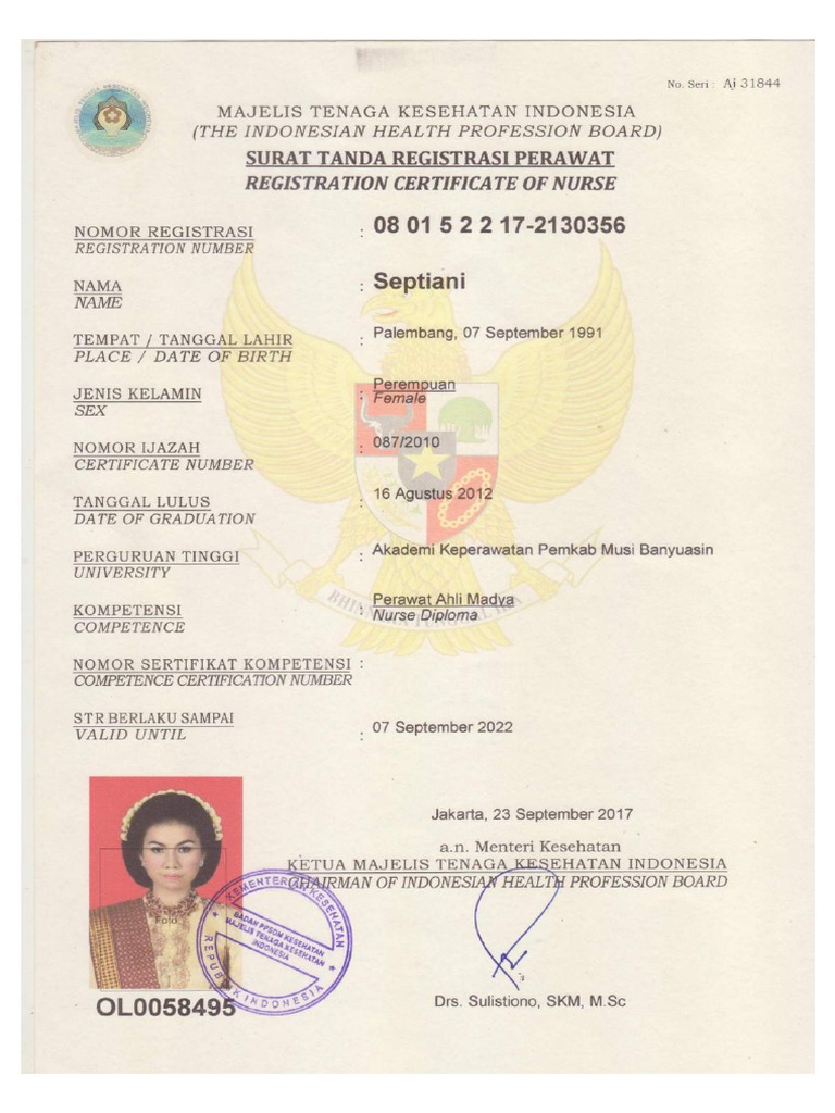 Surat Tanda Registrasi Perawat | PDF