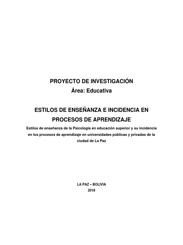 Ejemplo de Proyecto de Investigación Educativo | PDF | Aprendizaje ...
