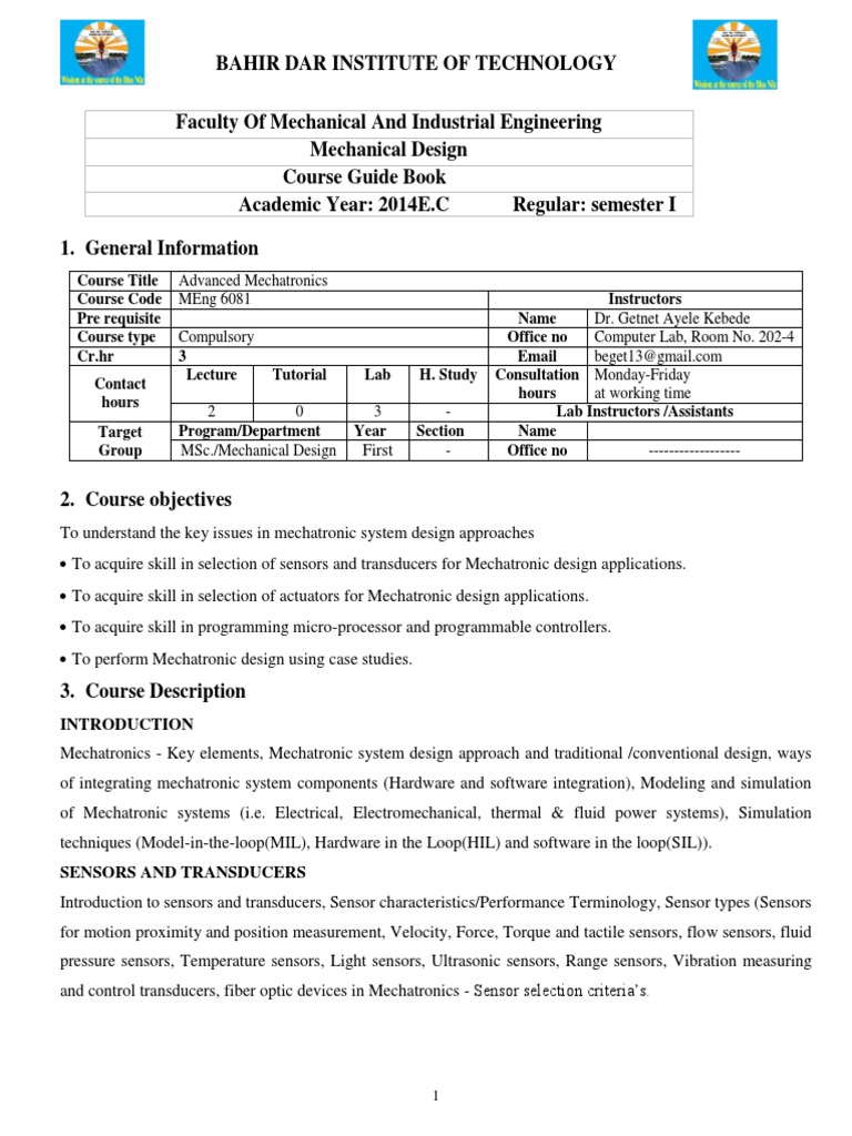 Advanced Mechatronics of Courseguide Book2021 | PDF | Actuator ...
