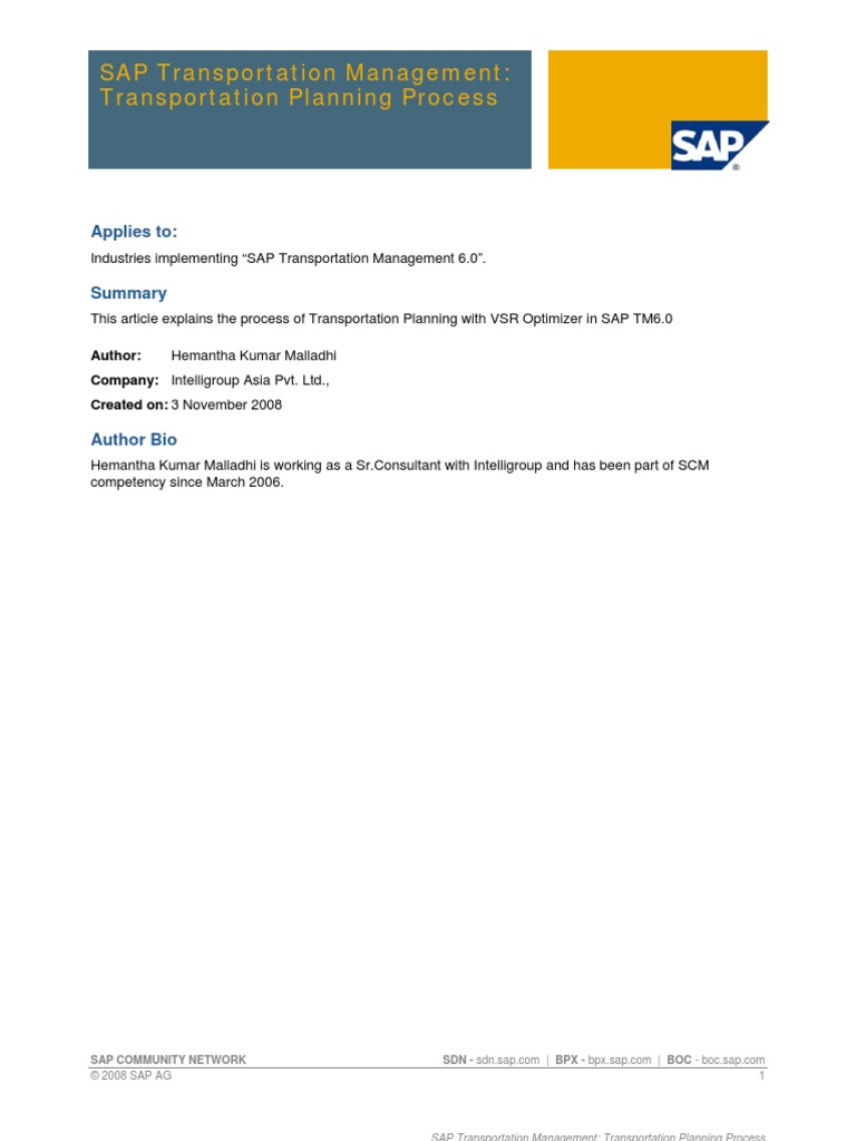 SAP Transportation Management Transportation Planning Process | PDF ...