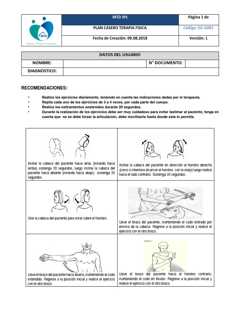 Plan Casero 1 Terapia Fisica | PDF | Codo | Hombro