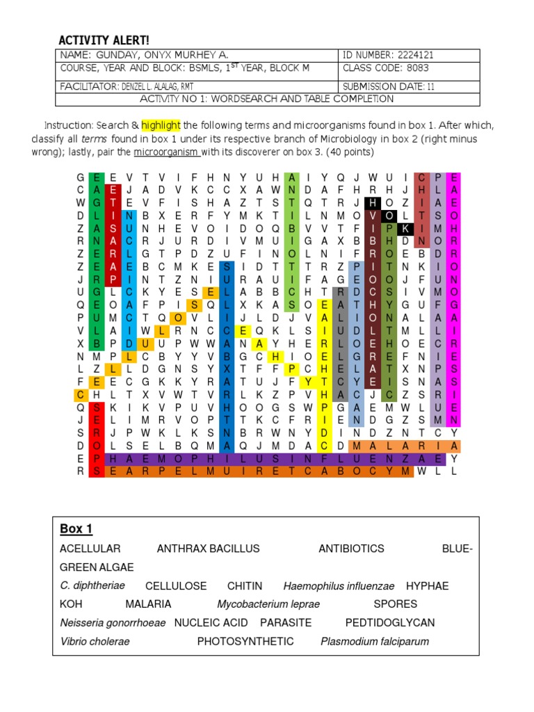 Microbiology Word Search Activity | PDF | Microbiology | Organisms