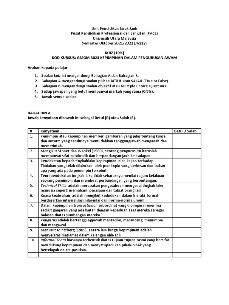 Quiz GMGM 3023 PDF | PDF