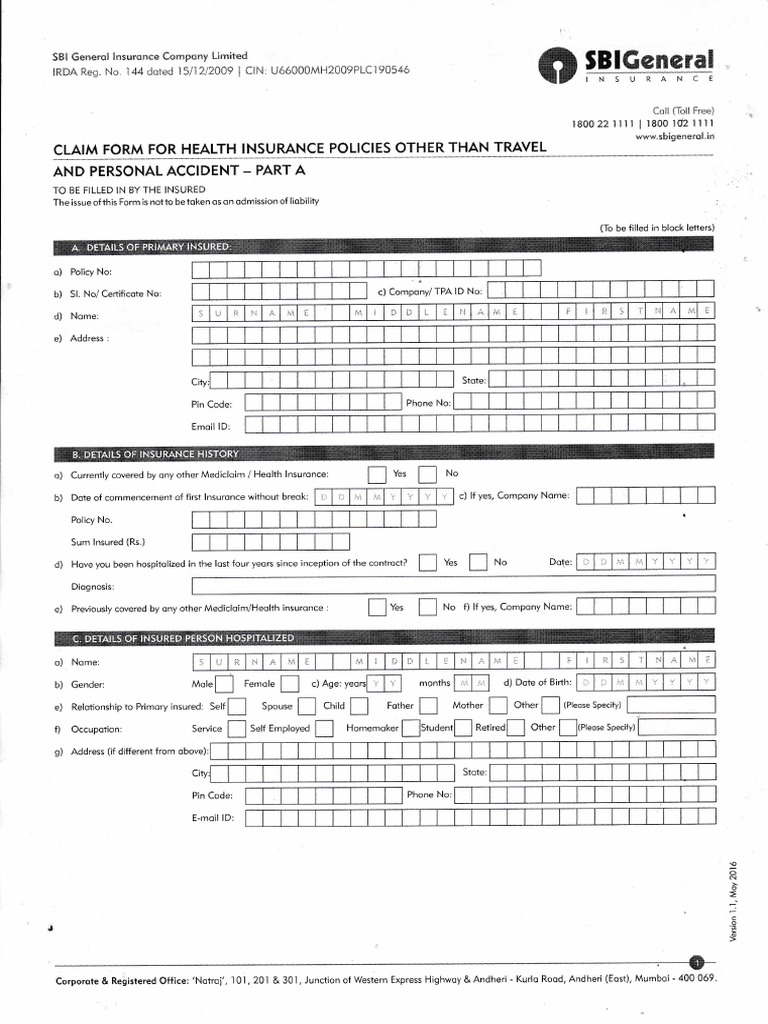 SBI Genral Claim Form & Check List (1) Sss | PDF | Insurance | Service ...