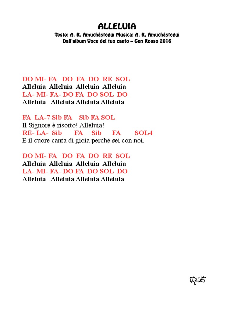 Alleluia - Voce Del Mio Canto - Gen Rosso - Accordi | PDF