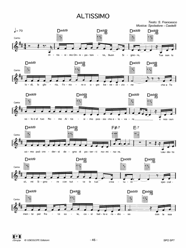 Altissimo (Spartito Con Accordi) - Paolo Spoladore | PDF