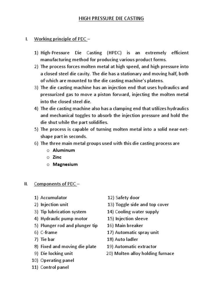 Pressure Die Casting | PDF | Manufactured Goods | Mechanical Engineering