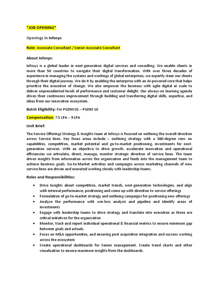 Infosys Associate Consultant Jobs | PDF | Strategic Management | Cognition