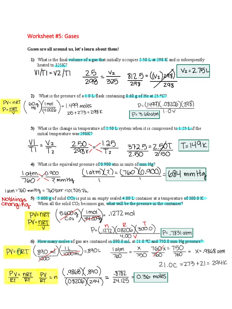 Worksheet 6-Gases | PDF | Gases | Mole (Unit)