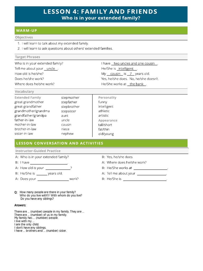 LESSON - 2 - Tell Me About Your Family | PDF