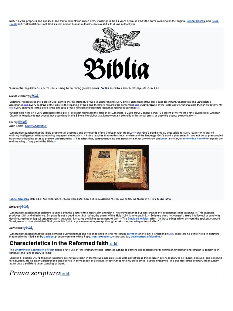 Prima Scriptura: Characteristics in The Reformed Faith | PDF | Sola ...