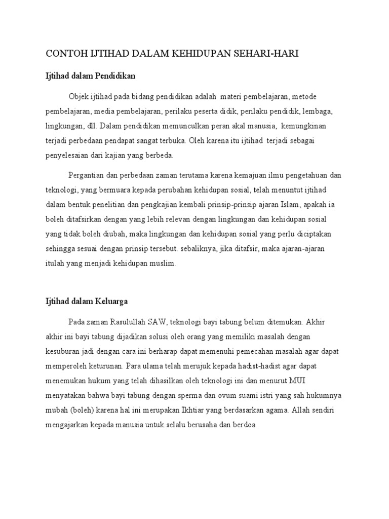 Contoh Ijtihad Dalam Kehidupan Sehari-Hari | PDF