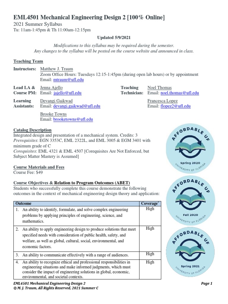 EML4501 Mechanical Engineering Design 2 (100% Online) : 2021 Summer ...