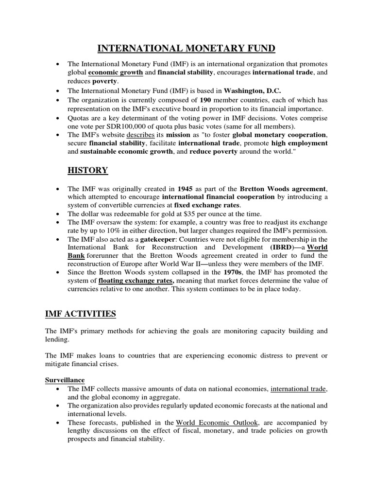 International Monetary Fund: History | PDF | International Monetary ...
