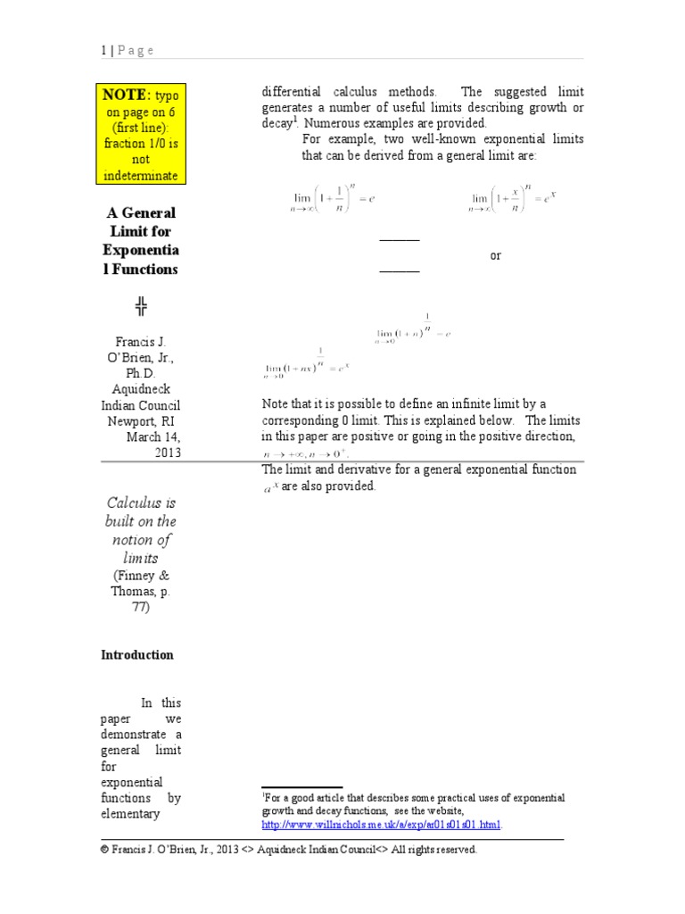 A General Limit For Exponential Functions | PDF | Derivative ...
