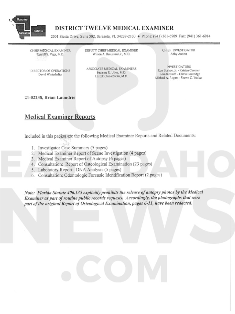 Brian Laundrie Autopsy Report | PDF